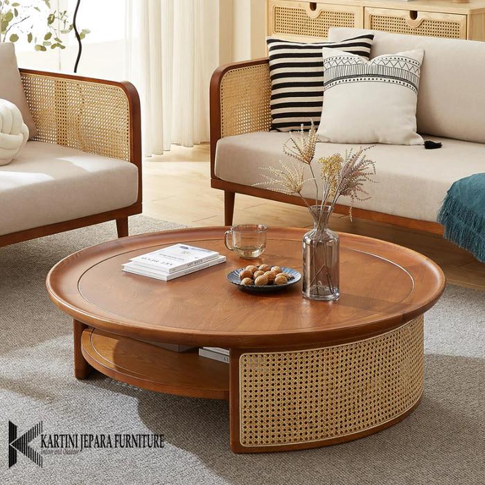 Jual coffee table bulat meja sofa rotan jati minimalis - Kab. Jepara ...