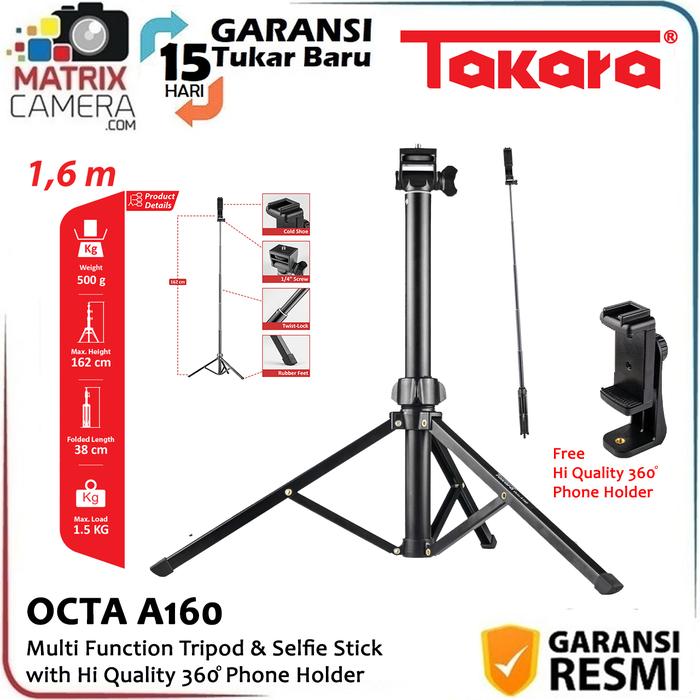 Jual Takara OCTA A160 Multi Function Tripod Selfie Stick Light Stand ...