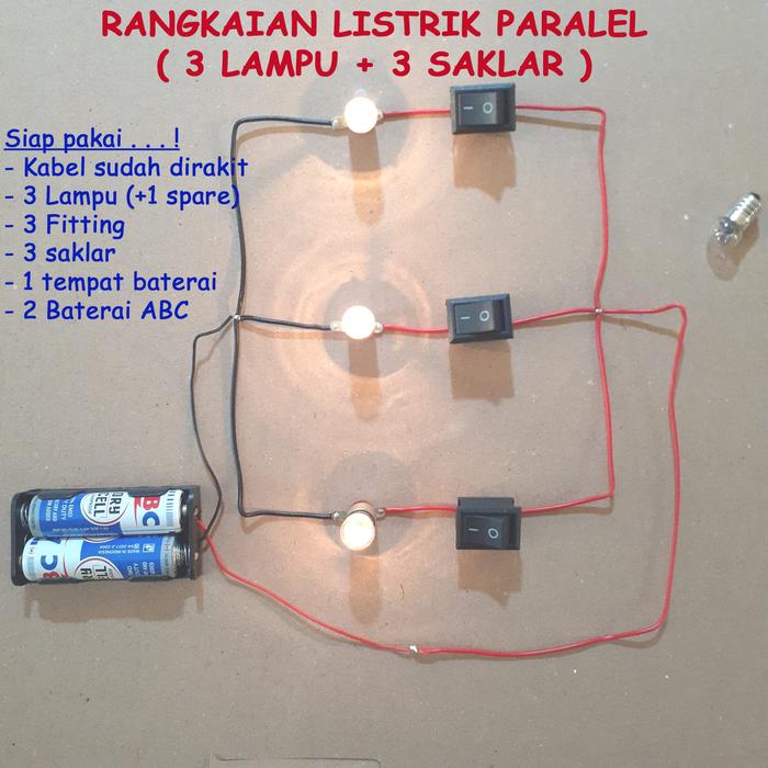 Jual Rangkaian listrik PARALEL 3 LAMPU 3 SAKLAR tugas sekolah SD SMP ...