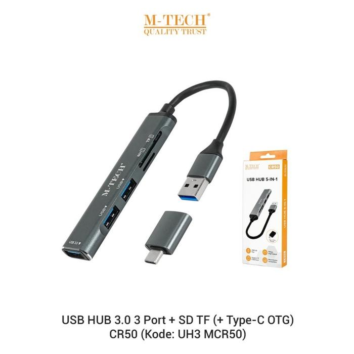 Jual Usb A 3.0 hub m-tech 3 port 5Gbps w/ TF SD card otg type-c cr-50 ...