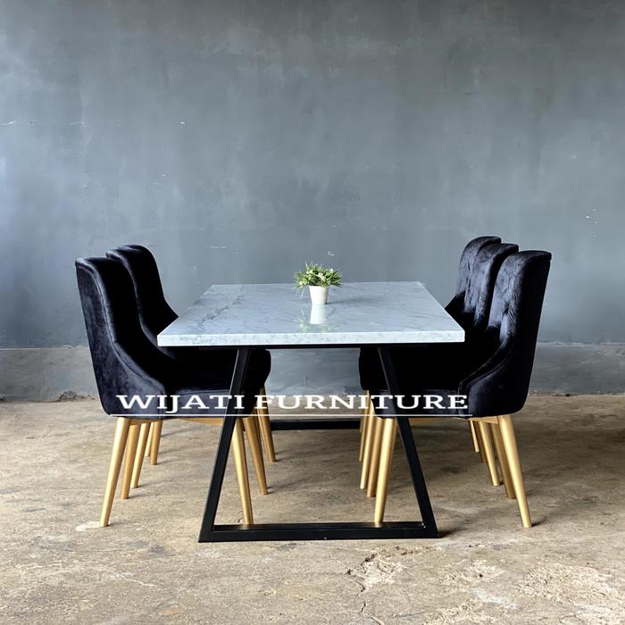 Jual dining table set meja makan marmer Asli Minimalis Rangka Besi ...