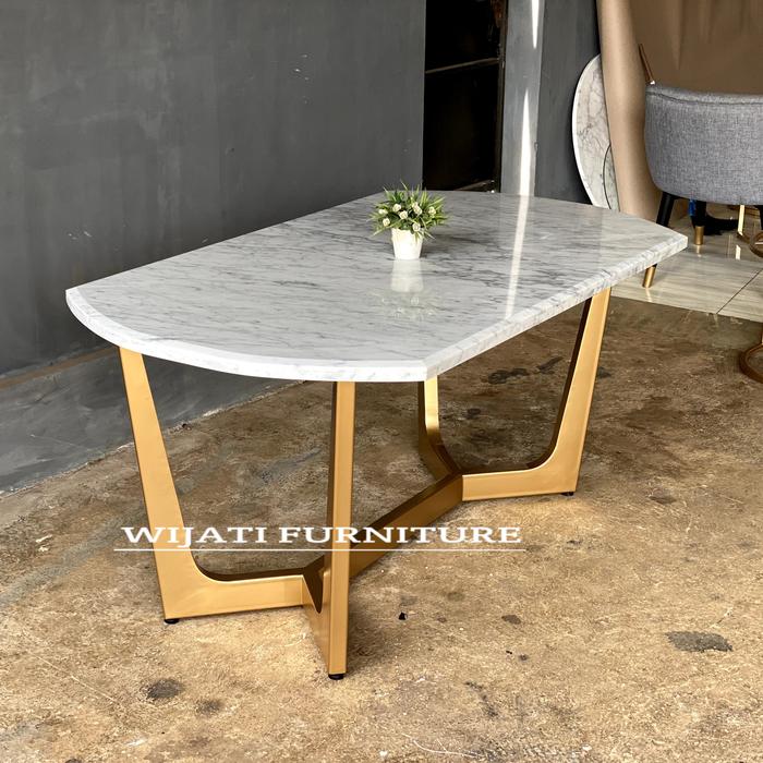 Jual dining table meja makan marmer Asli Minimalis Rangka Besi Gold ...