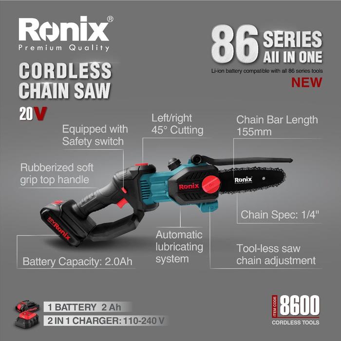 Jual Ronix Model 8600 Cordless Chain Saw 150mm 20V lxt - Kota Bekasi ...