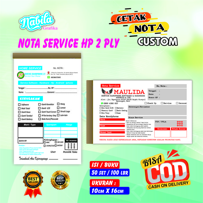 Jual Nota custom 2 ply isi 100 lembar (50 set) Service HP - Hitam ...