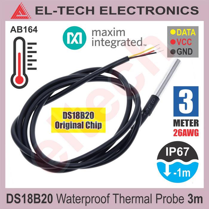 Jual DS1820 DS 1820 DS18B20 18B20 Thermometer Temperature Probe Ukur Suhu - 3m ORI Chip - Kota ...