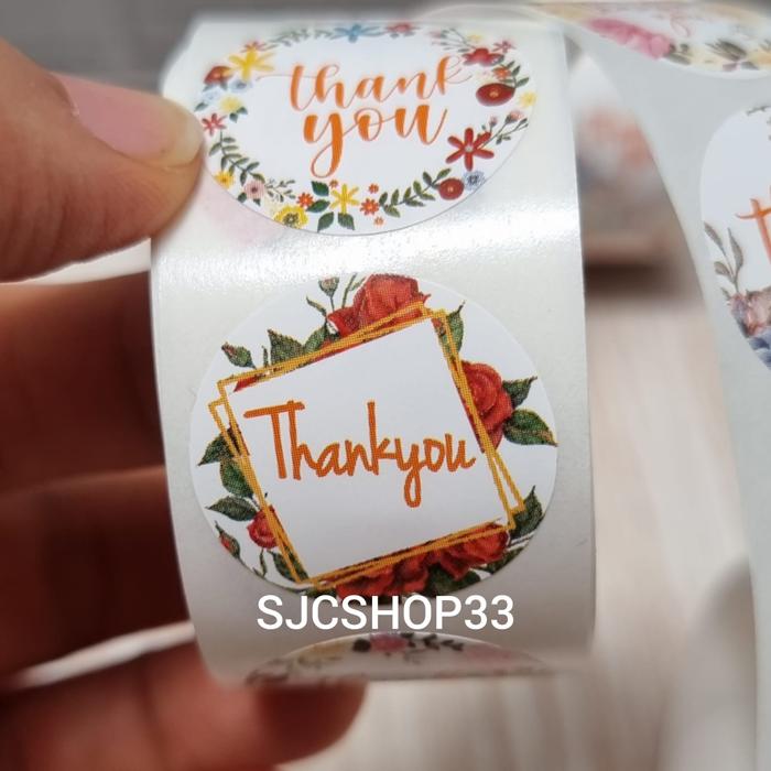 Jual 1 roll isi 500 pcs sticker label thank you flower bingkai set 2 ...