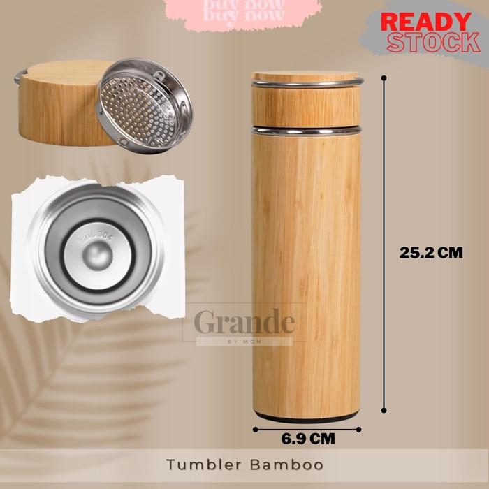 Jual Tumbler Stainless Bamboo 500ml Botol Air Bambu Handle Vaccum Flask ...