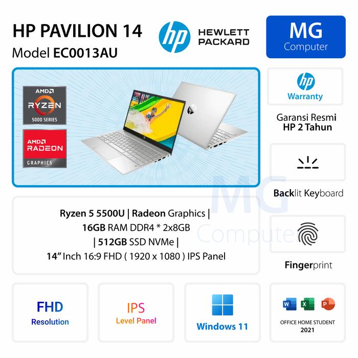 Jual HP PAVILION 14 EC0013AU Ryzen 5-5500U 16GB/512GB W11 OHS ORI - Kota Bandung - MG computer ...