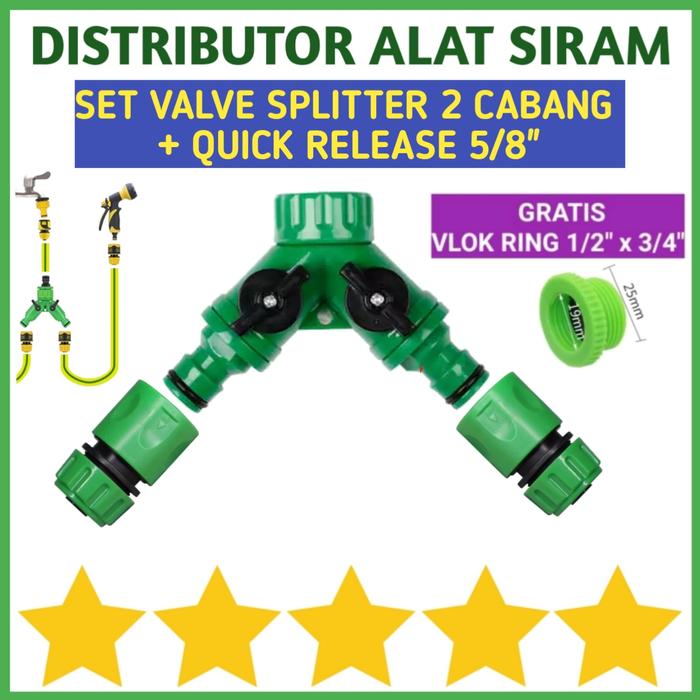 Jual SET KONEKTOR QUICK RELEASE 5/8 INCH SELANG AIR SPLITTER 2 CABANG ...