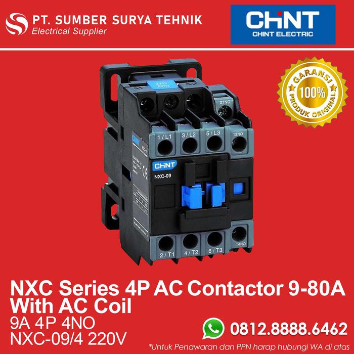 Jual AC Contactor "NXC-09/4 220V" 9A 4P 4NO with AC Coil CHINT ...