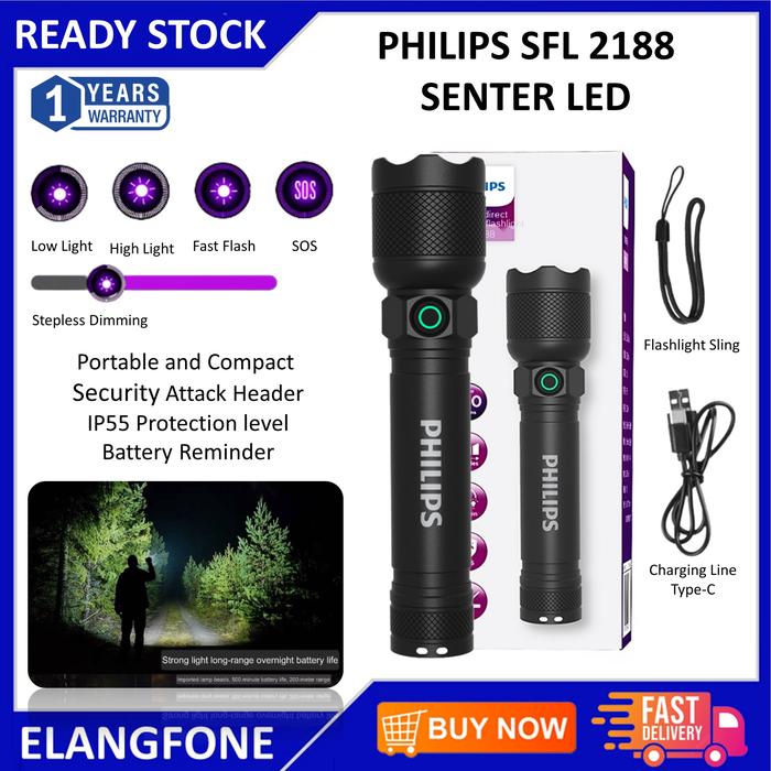 Promo Philips Senter LED SFL2188 Flashlight Senter Led Super Terang ...
