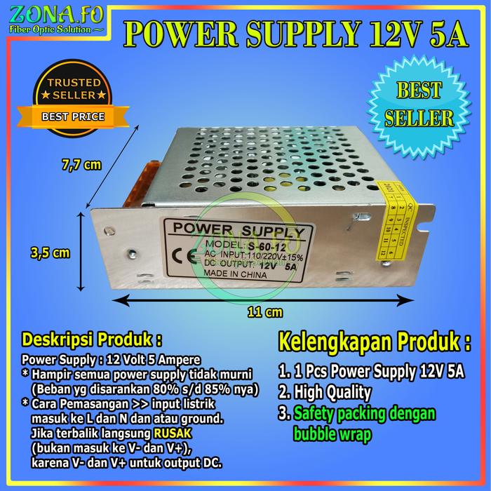 Promo Power Supply 12V 5A PSU 12V 5A Switching Power Supply Kecil 12V ...