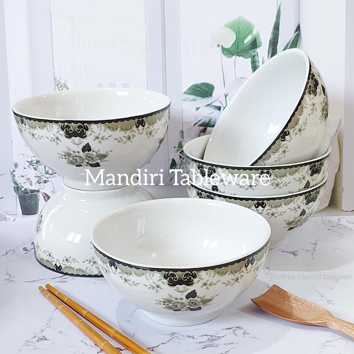 Jual Mangkok Mie Keramik Mewah 14,7 cm | Motif Green Peony | Isi: 6 pcs ...