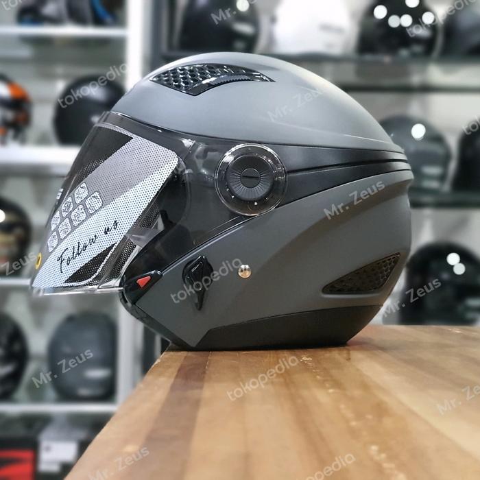 Promo ZEUS ZS 610 MATT GREY 11C ABU ABU DOFF HALFFACE HELM DOUBLE VISOR ...