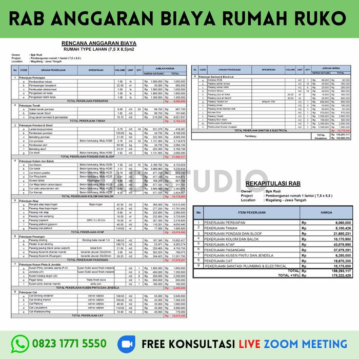 Jual RAB ANGGARAN BIAYA RUMAH RUKO - Kota Jambi - NAD STUDIO | Tokopedia