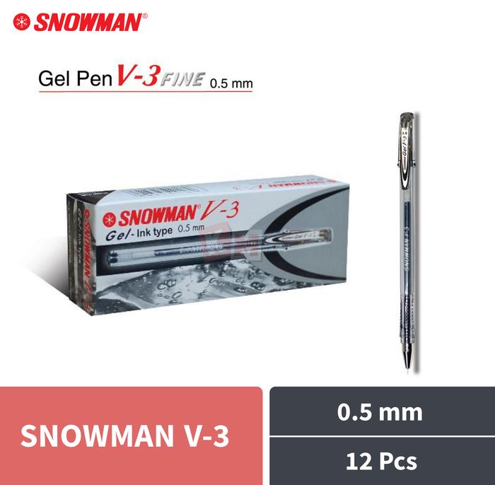 Jual Pulpen Ballpoint Pena Snowman V-3 V3 Hitam 0.5 mm Fine Gel Pen 12 ...