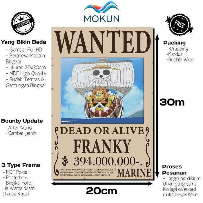Jual Hiasan Dinding Pajangan Poster Kayu Bounty Wanted One Piece Serie ...