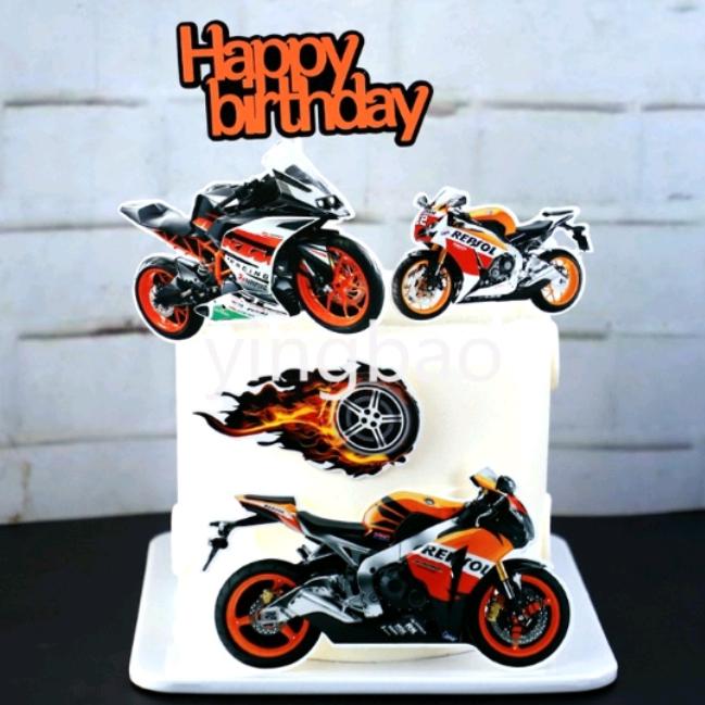 Jual 1 set aneka topper cake kue kertas tema motor musik binatang ...