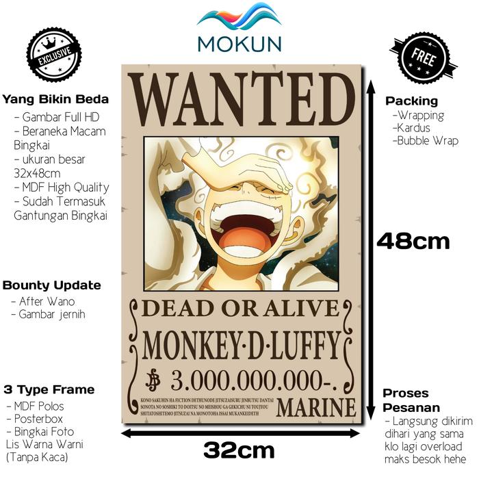 Jual MOKUN Custom Poster New Bounty Luffy 3M ONE PIECE - Luffy, Bingkai ...