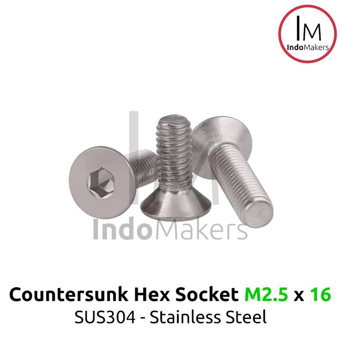 Jual DIN7991 Hex Countersunk Screw / Baut Flat Hexa Stainless Steel M2 ...