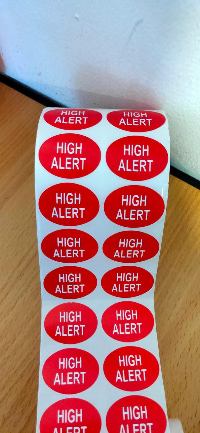 Jual STIKER HIGH ALERT OVAL UK.40X30MM @3000 PCS IN ROLL - Jakarta ...