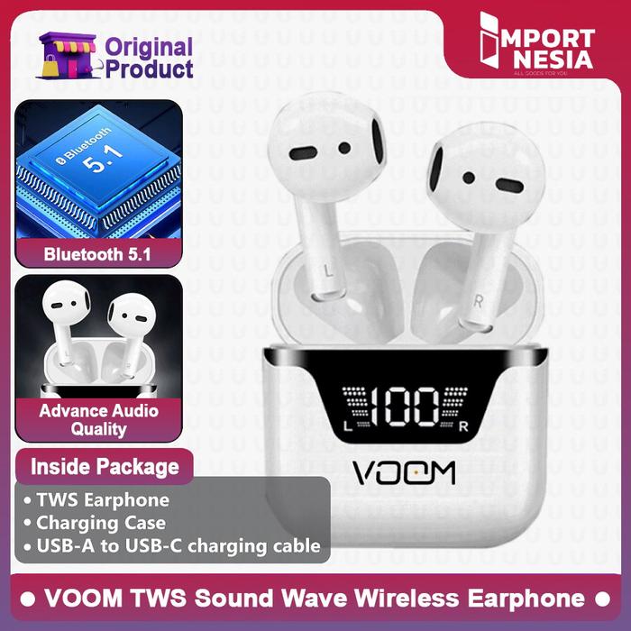 Jual VOOM Sound Wave TWS (VM-TWSPD1) Bluetooth Headset with LED Display ...