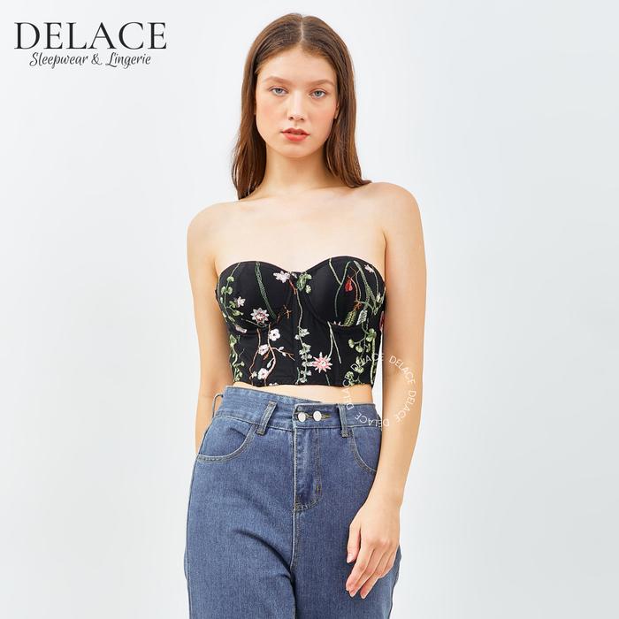 Jual CAMILLA Delace Bustier Premium Strapless Sexy Under Wire - Hitam ...