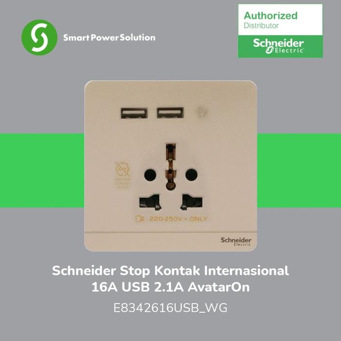 Promo Schneider Stop Kontak Internasional 16A USB 2.1A - E8342616USB_WG Cicil 0% 3x - Jakarta ...