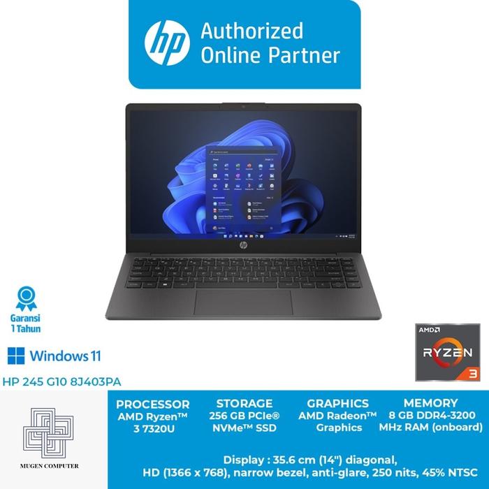 Promo Laptop HP 245 G10 8J403PA AMD Ryzen 3 7320U 8GB 256GB 14" HD W11 ...