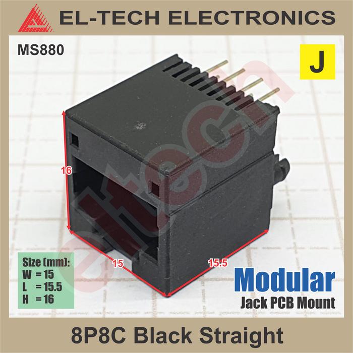 Jual 8P8C RJ45 LAN Modular Jack PCB Black Hitam Straight Lurus Konektor ...