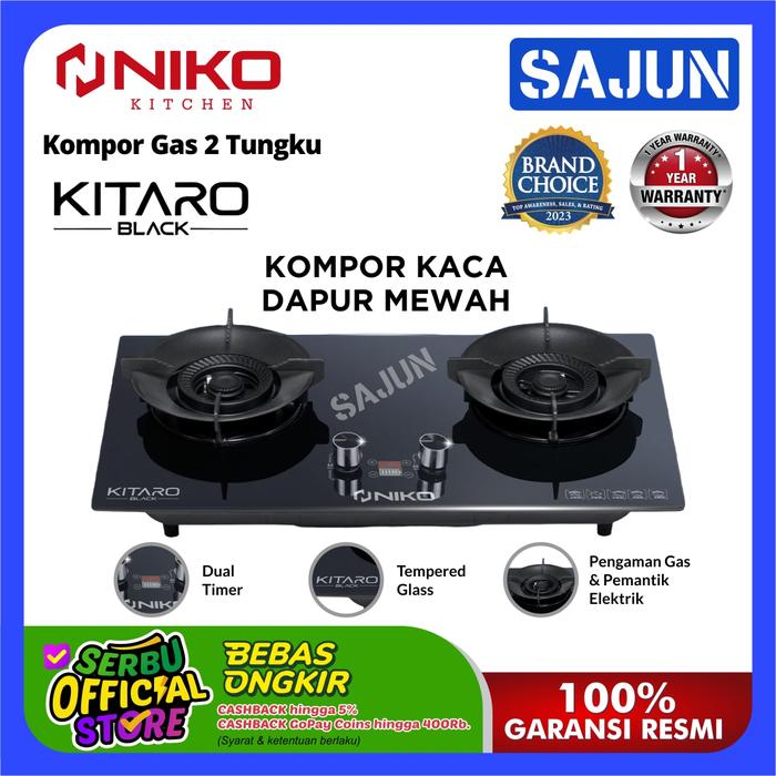 Promo Niko Kitaro Black Kompor Gas 2 Tungku Kompor Tanam Kaca Double ...