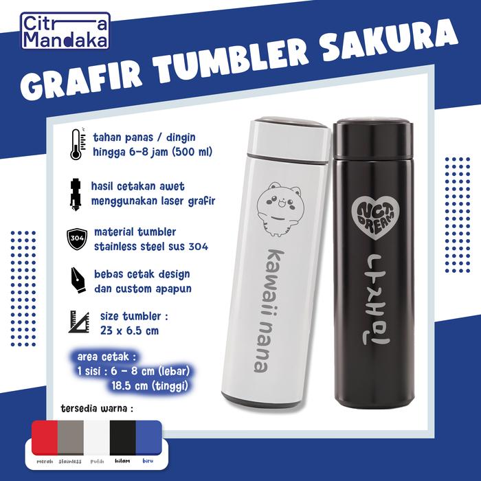 Jual Tumbler Termos Tempat Botol Minum Sakura Custom Nama Logo Grafir Laser - Merah, Polos ...
