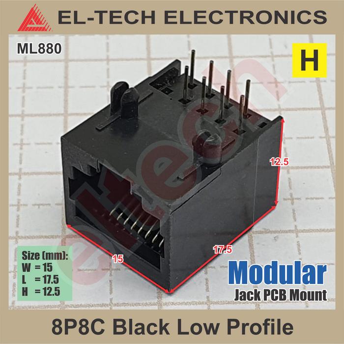 Jual 8P8C RJ45 LAN Modular Jack PCB Black Hitam Siku Low Profile Konektor - Kota Surabaya ...