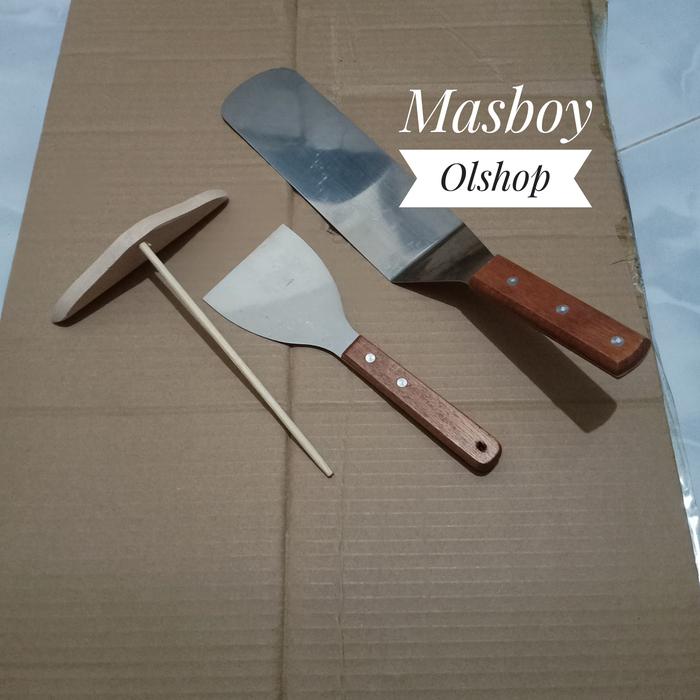 Jual Set Alat Crepes Leker Kape Bengkok Kape Spatula Segitiga Kayu ...