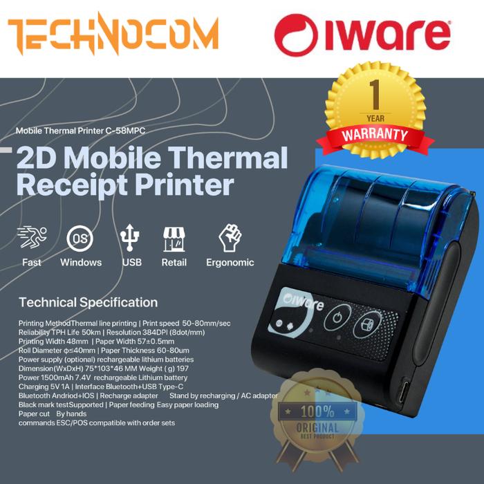 Jual MOBILE PRINTER IWARE MP-58MPC / C-58MPC BLUETOOTH - Kota Kendari - TechnocomKendari | Tokopedia