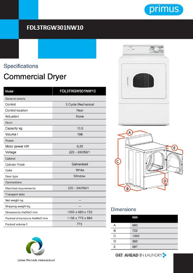 Jual Mesin Pengering Laundry Dryer PRIMUS 15 Kg Dryer Kiloan - Kab ...