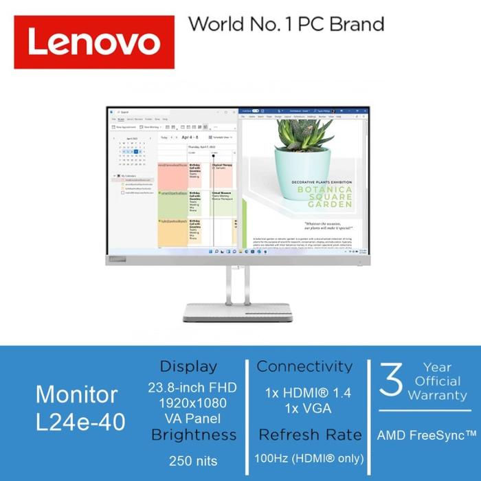 Jual Monitor LED LENOVO L24e-40 VA 24inch 100hz FHD 23.8" 1080p Anti ...