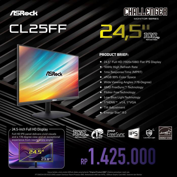 Jual LED Monitor Asrock Challenger CL25FF IPS FHD 100Hz - Kota Bandung ...
