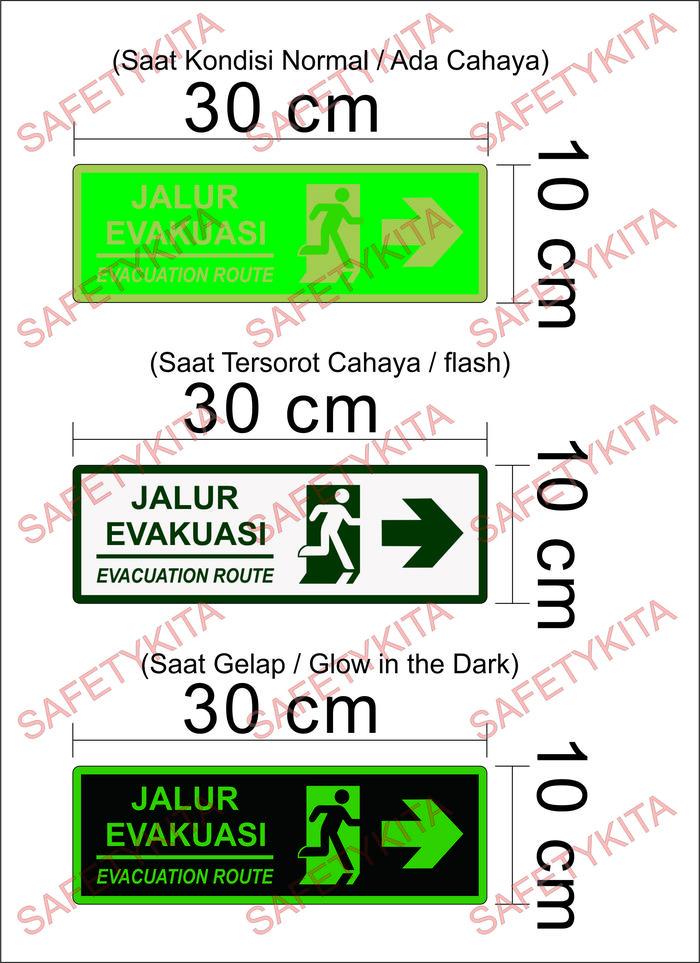 Jual RAMBU JALUR EVAKUASI GLOW IN THE DARK uk. 30x10 cm (ALUMUNIUM+STICKER) - ARAH KE KANAN ...