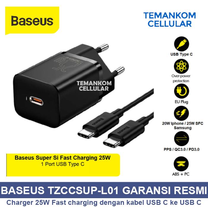 Jual Charger Adapter Baseus L01 25W Fast Charging with usb C to C RESMI ...