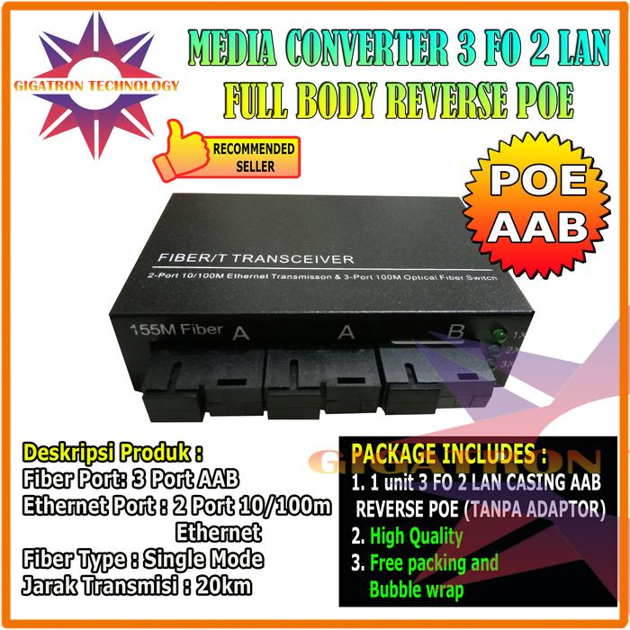 Promo Media Converter 3 FO 2 LAN POE Fiber Optic Switch HTB 3 SC 10/100 ...