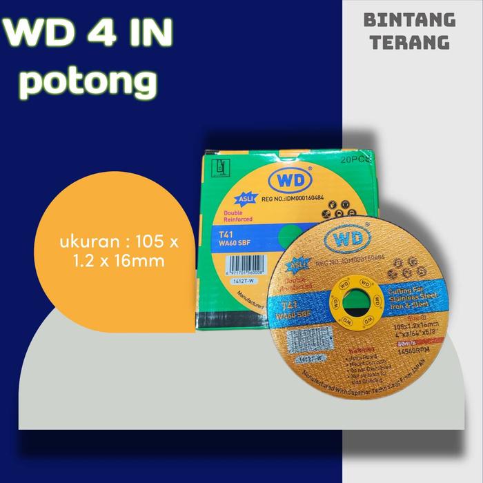 Jual WD Cutting Disc 4" T41 WA60 SBF isi 20 pcs - Jakarta Barat ...