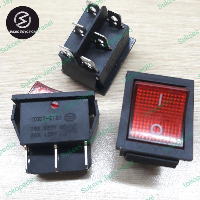 Jual Saklar merah 6 kaki on-off 16a~250Vac/20a~125Vac KCD7-212N ...