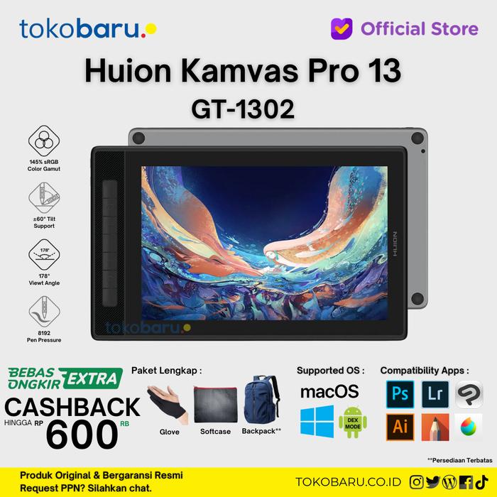 Jual Huion Kamvas Pro 13 2.5k Qhd Graphics Monitor Drawing Tablet Resmi ...