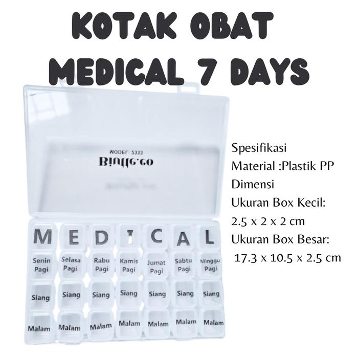 Jual (PUSATDIVX) KOTAK OBAT 7 HARI 28 KOTAK TEMPAT OBAT MEDICAL HARIAN ...