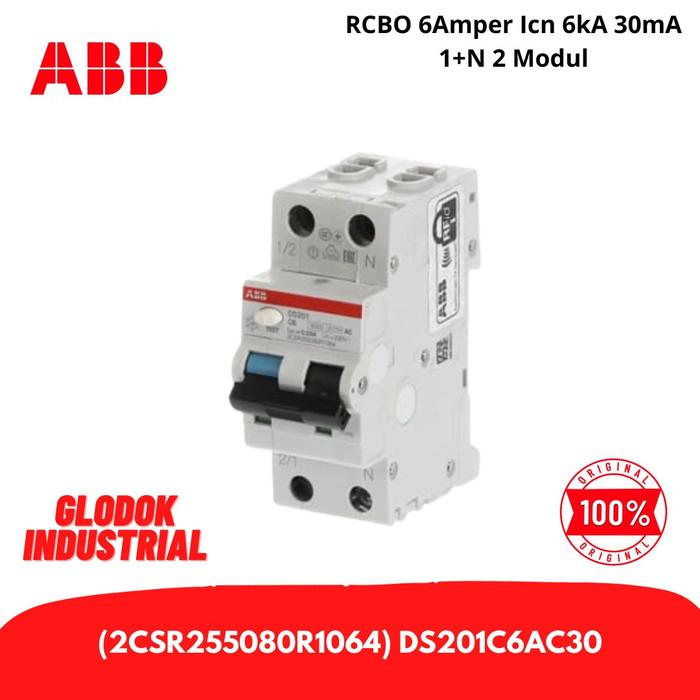 Promo ABB RCBO 6Amper Icn 6kA 30mA 1+N 2 Modul DS201 C6 AC30 2CSR255080R1064 Cicil 0% 3x ...