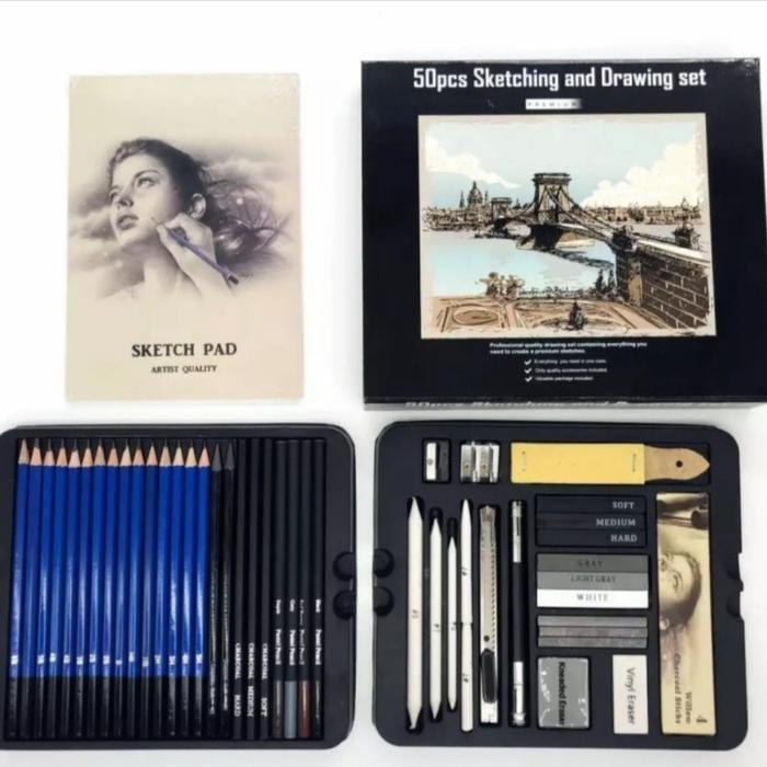 Promo Pensil Gambar Sketsa 50 Pcs Sketching Pencil Sketsa Art Kit Tools ...