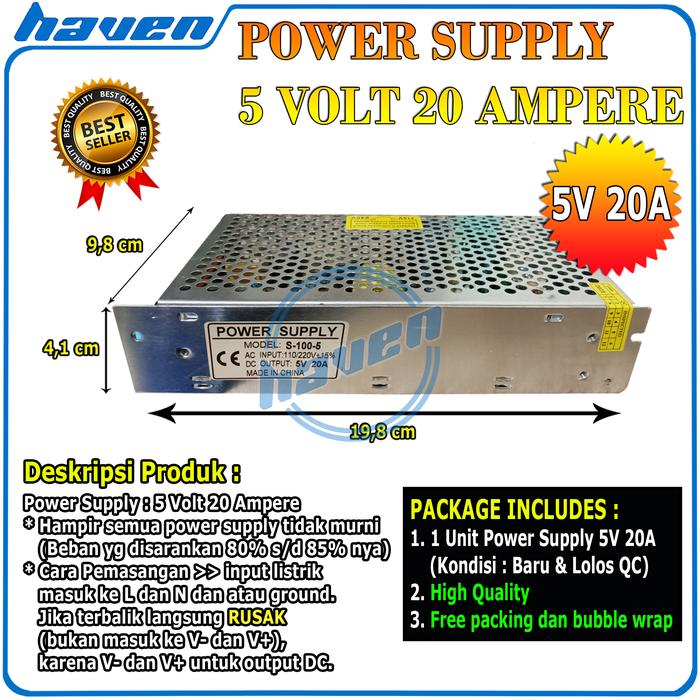 Promo POWER SUPPLY 5V 20A / PSU 5V 20A SWITCHING BODY KECIL - 5V 20A ...