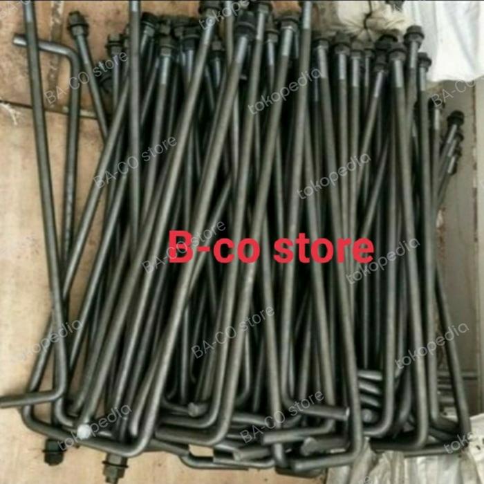 Jual angkur L besi ST37 hitam M25 x 40cm + 2mur + 1ring / anchor bolt ...