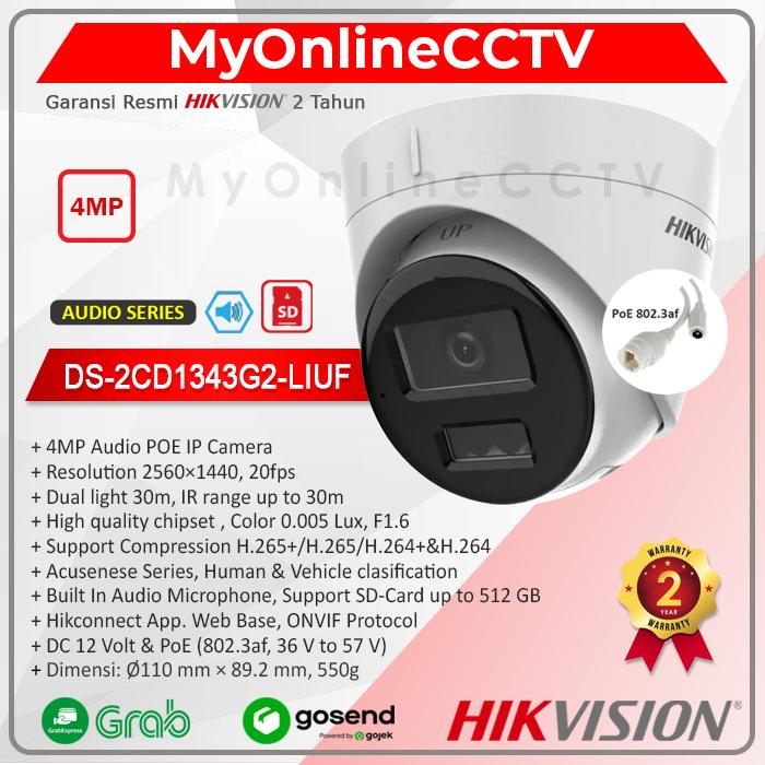 Promo DS-2CD1343G2-LIUF Hikvision 4MP Audio PoE IP Camera CCTV Dual Light Cicil 0% 3x - Jakarta ...